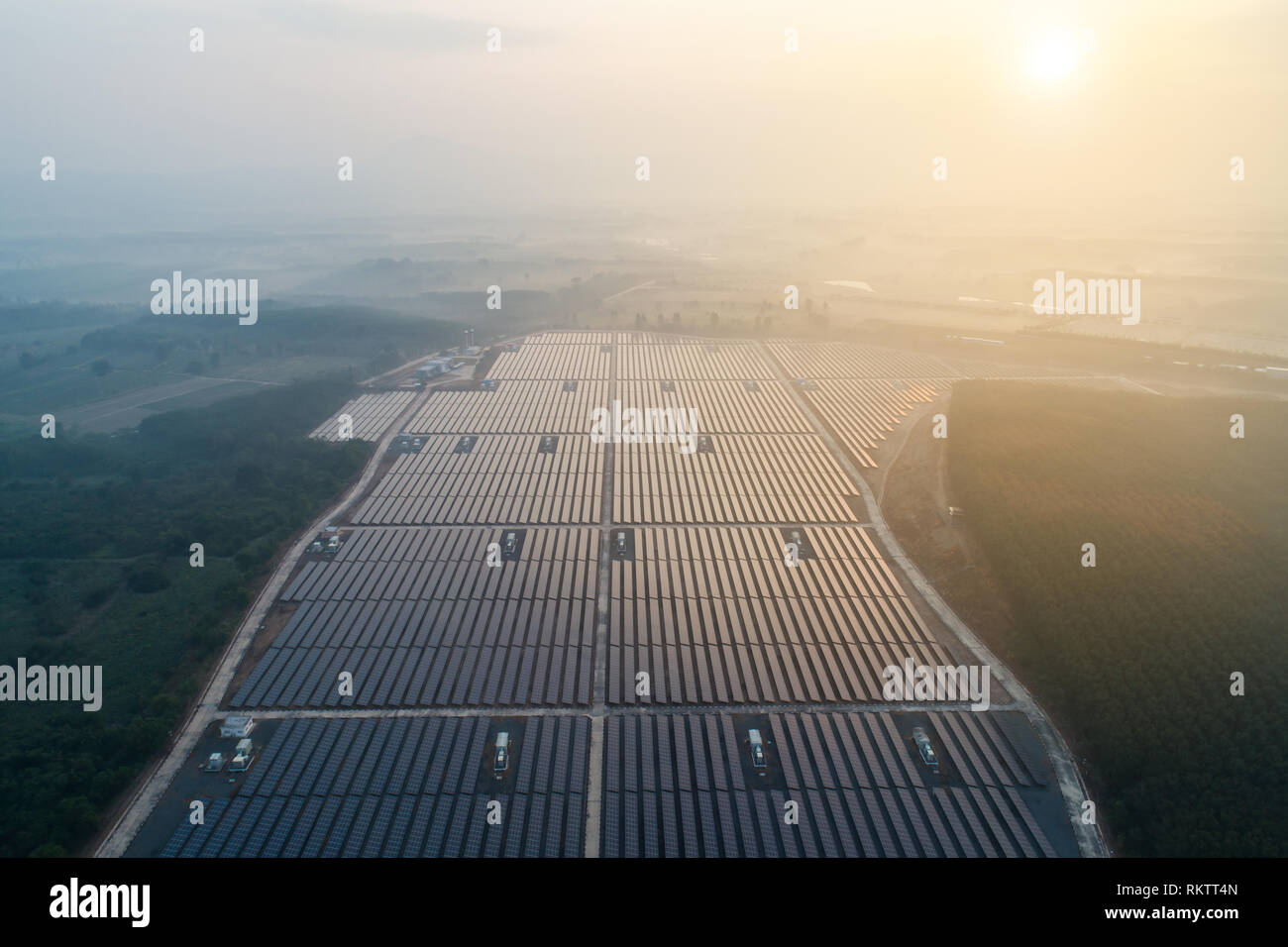 Solar energy farm. High angle view of solar panels on an energy farm ...