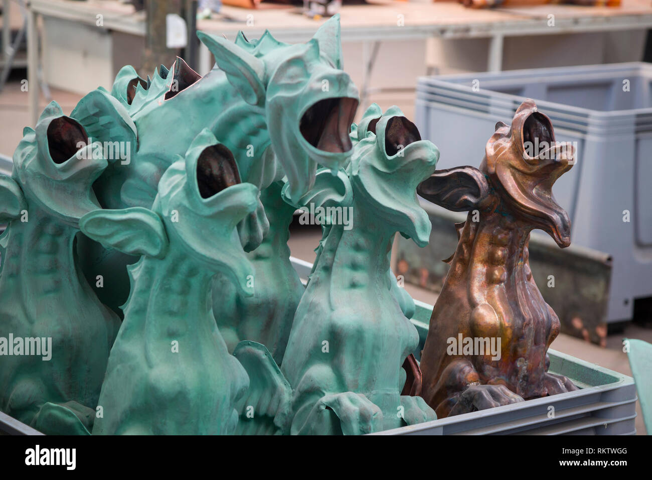 Replacement copper gargoyles for Rouen Cathedral made in a workshop ...