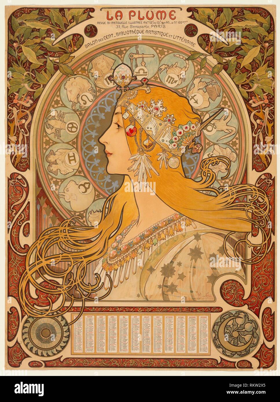 Zodiaque (""La Plume"") - 1896–97 - Alphonse Marie Mucha Czech, 1860 ...
