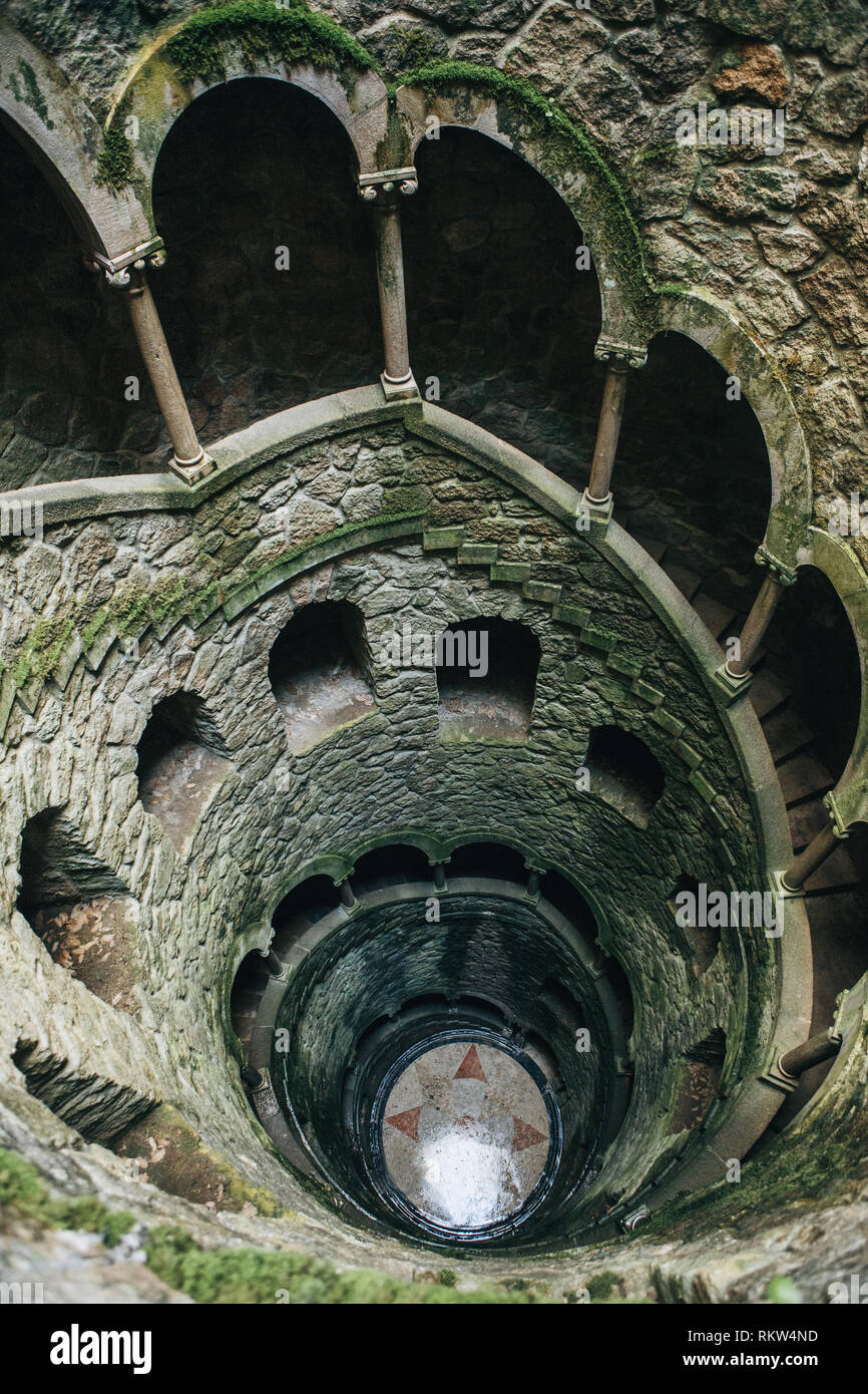 Initiatic Well in the city of Sintra in Portugal. Ancient underground ...