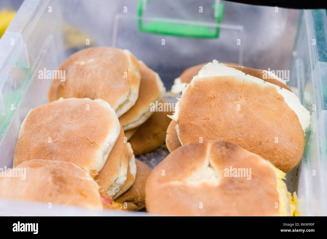 Sale of bread and cheese at the foot of the San Pedro market in Cusco ...