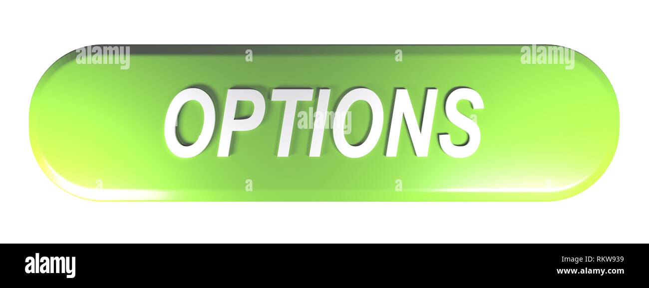 Green rounded rectangle push button OPTIONS - 3D rendering illustration ...