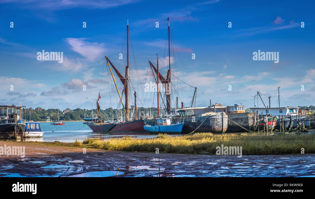 Boats of all kinds can be seen at Pin Mill Stock Photo - Alamy