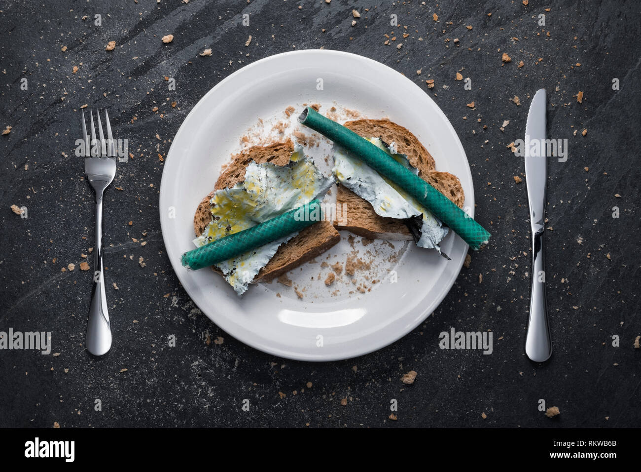 A meal of plastic waste on toast Stock Photo - Alamy