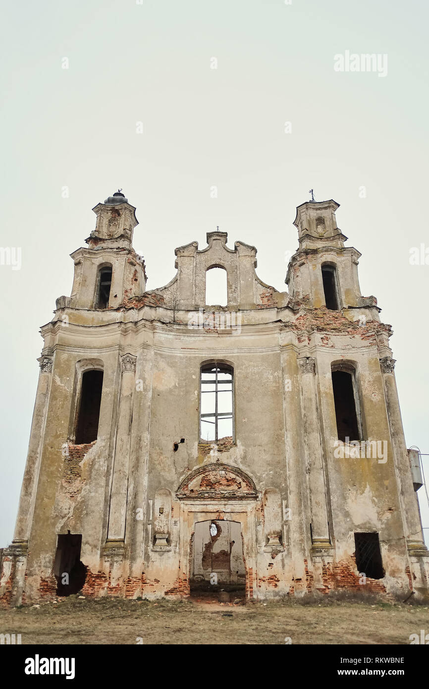 ruined church. ruins of an old european catholic church on an autumn ...