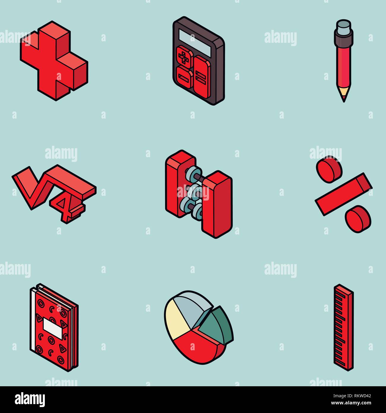 Algebra color outline isometric icons . Mathematical science. Education ...