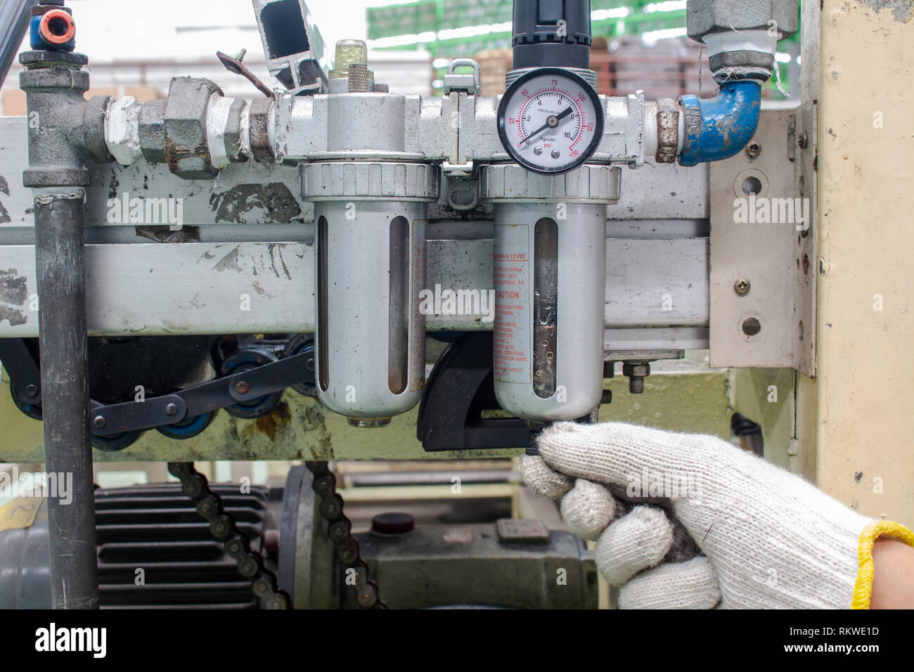 The worker check air filter regulator‎ pneumatic system factory Stock ...