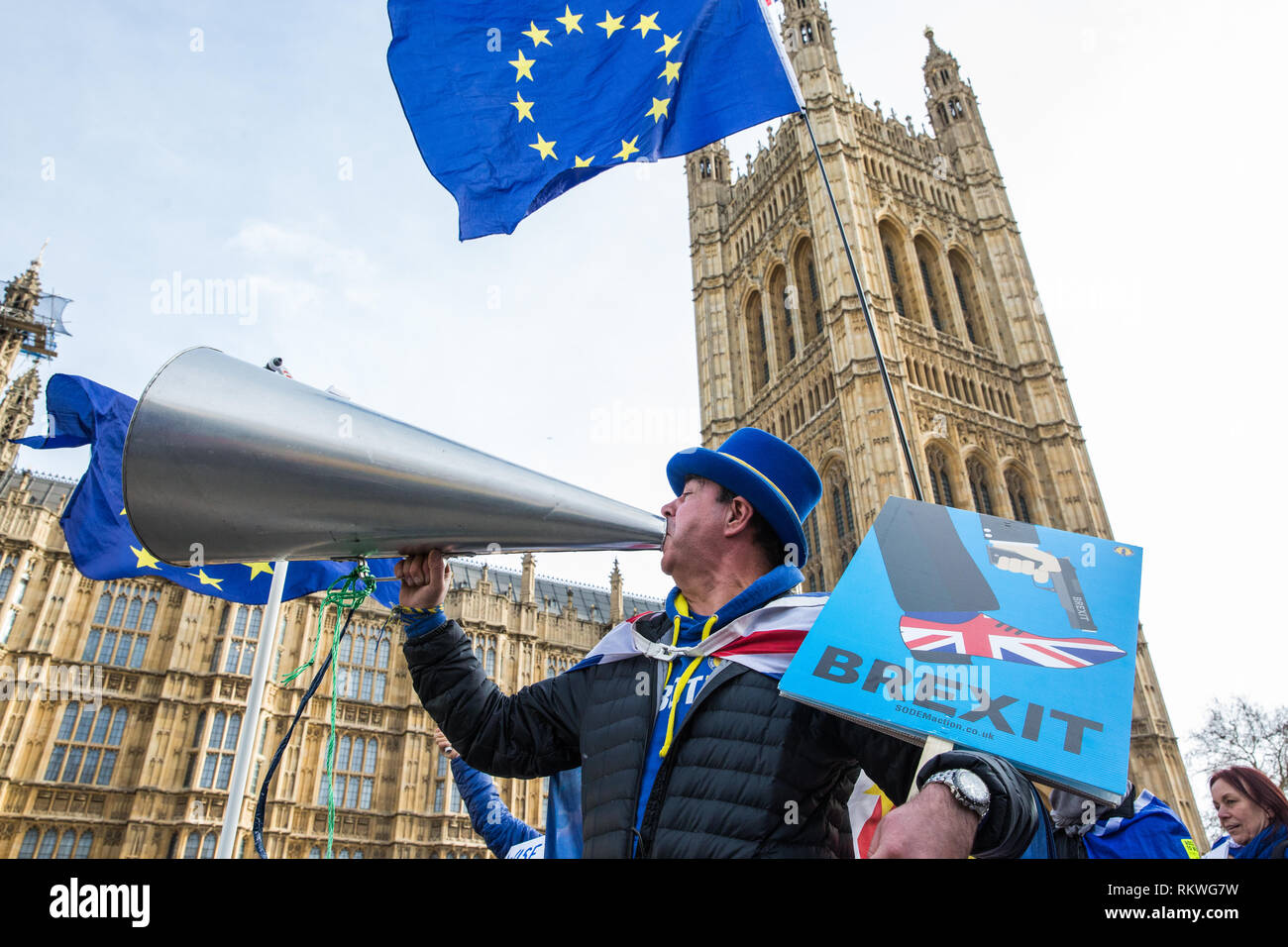 London, UK. 12th February, 2019. Anti-Brexit protester Steve Bray of ...