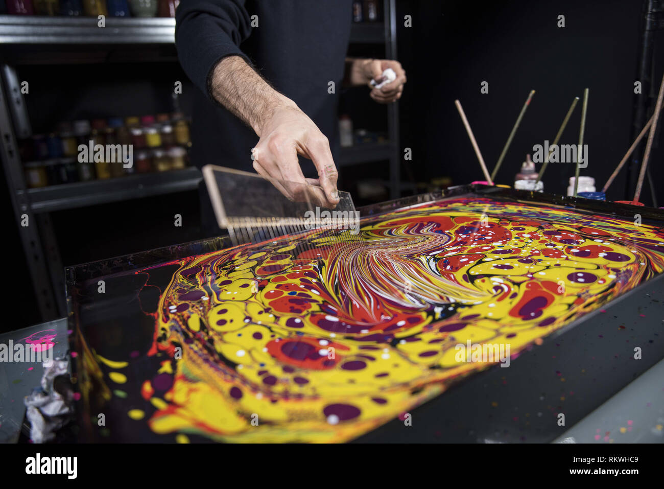 Istanbul, Turkey. 25th Jan, 2019. A brush is used to shape the colors ...