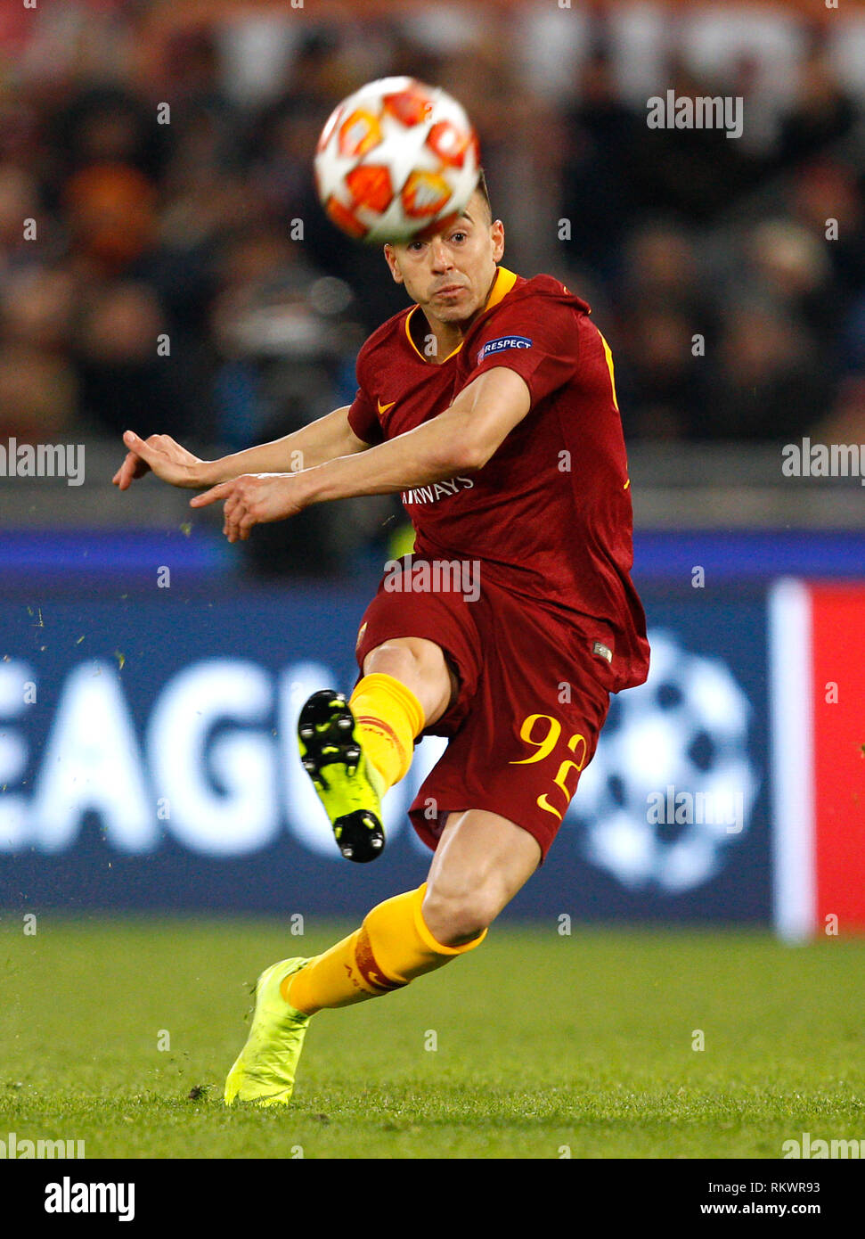 Rome, Italy, 12th February, 2019. Roma's Stephan El Shaarawy kicks the ...