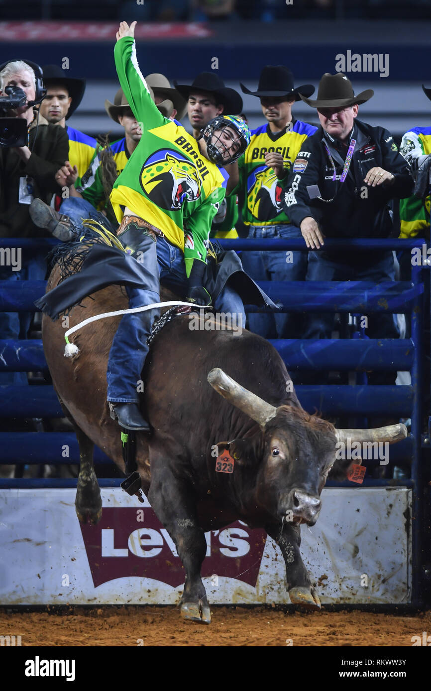Arlington, Texas, USA. 10th Feb, 2019. JOSE VITOR LEME rides Biker Bob ...