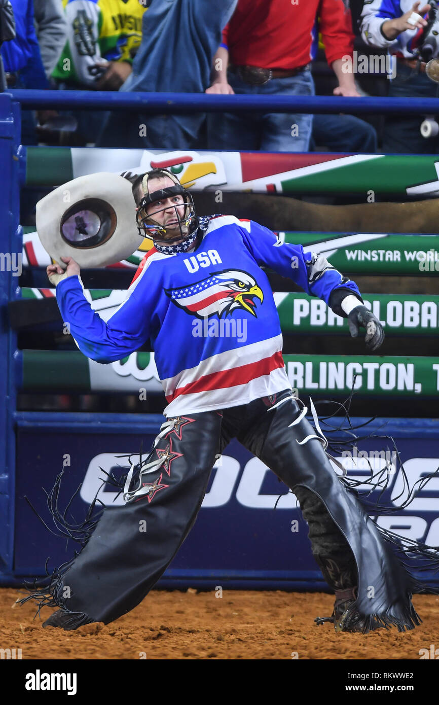 Arlington, Texas, USA. 10th Feb, 2019. CODY NANCE throws his cowboy hat ...