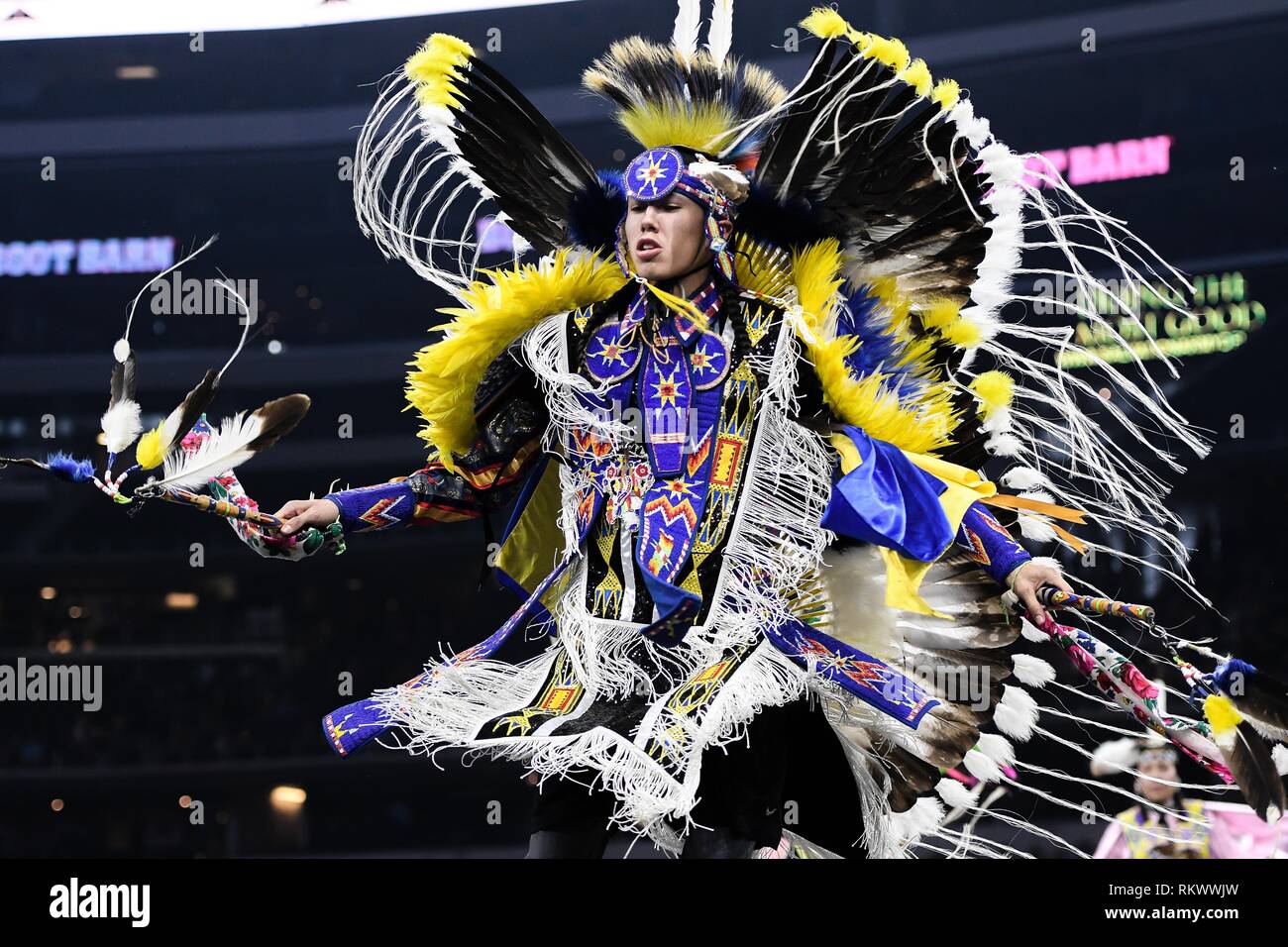 Arlington, Texas, USA. 10th Feb, 2019. A Fancy Dance competition winner ...
