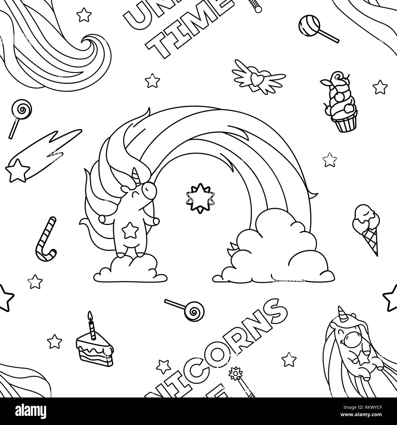 Unicorn cake coloring page hi-res stock photography and images - Alamy