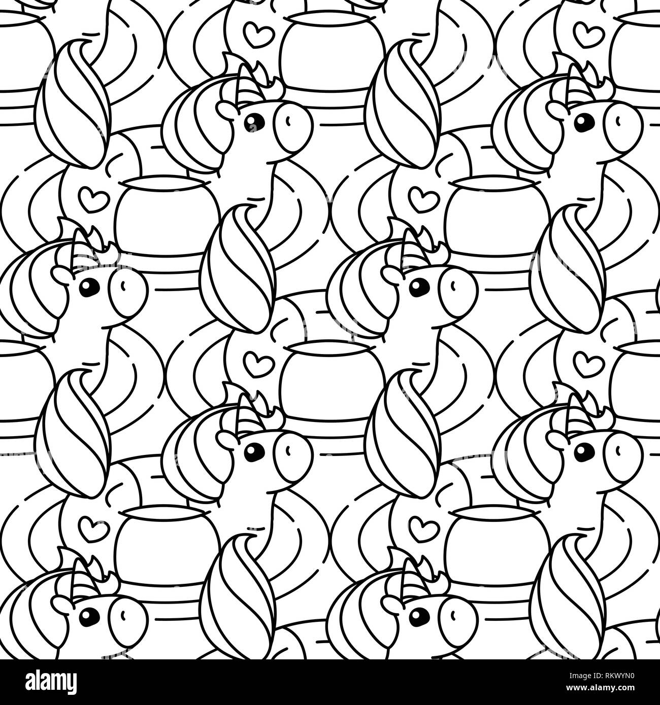 vector rainbow unicorn pattern coloring book page Stock Vector Image ...