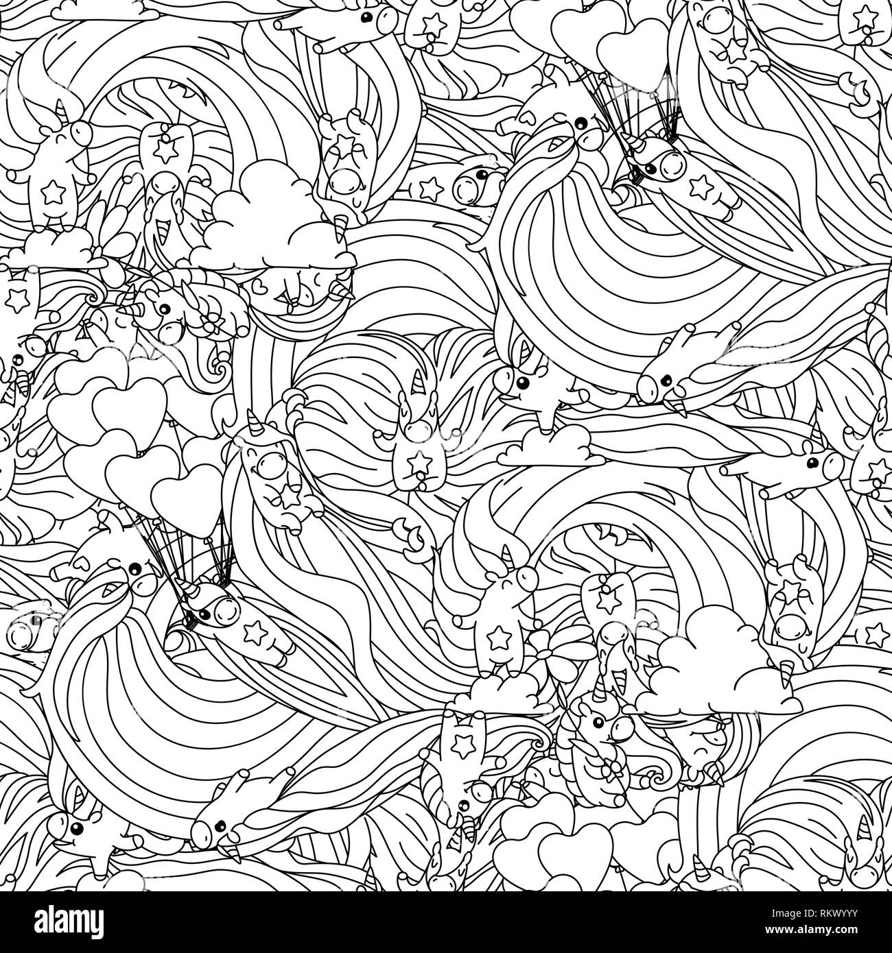 vector rainbow unicorn pattern coloring book page Stock Vector Image ...