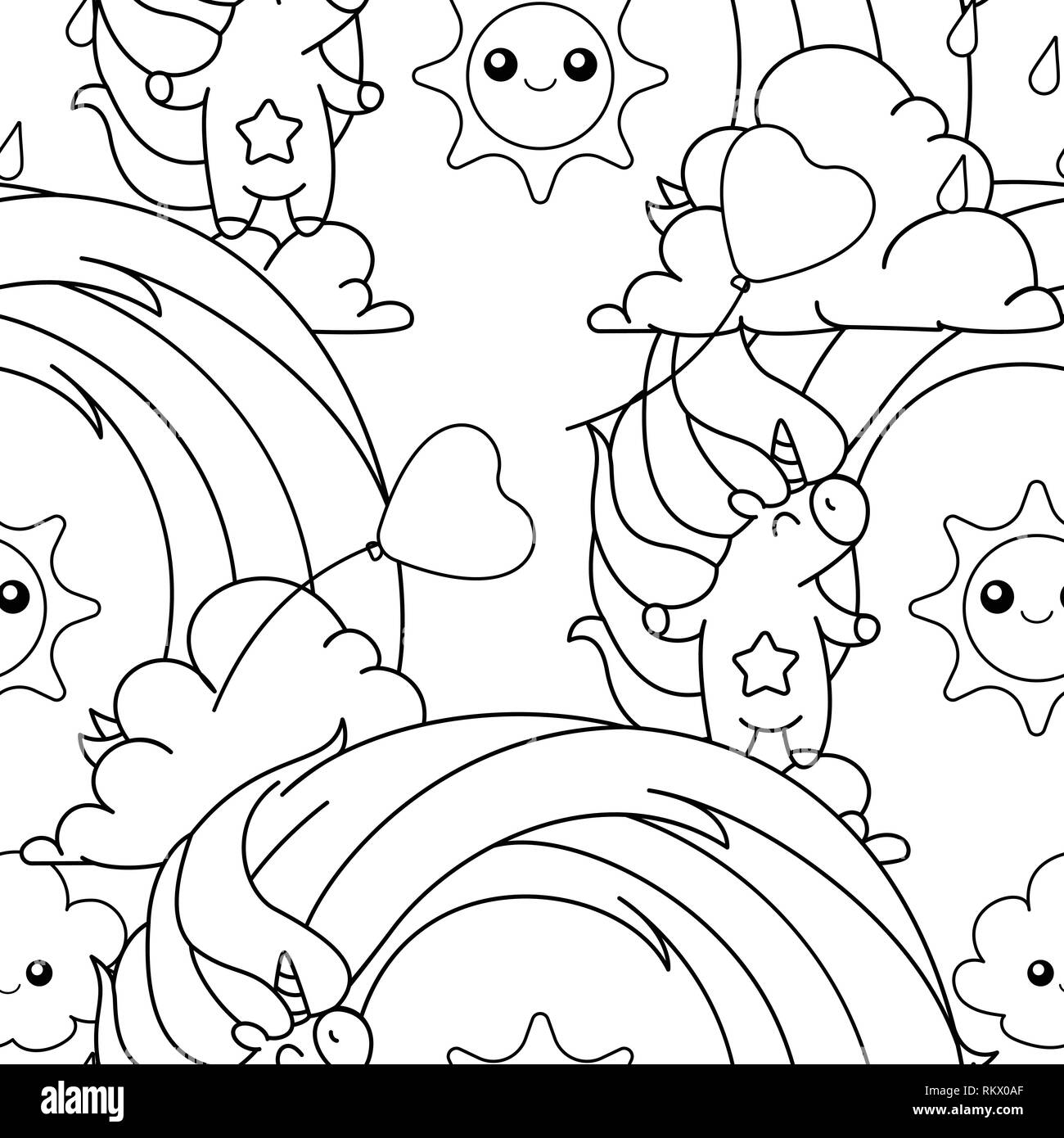 vector rainbow unicorn pattern coloring book page Stock Vector Image ...