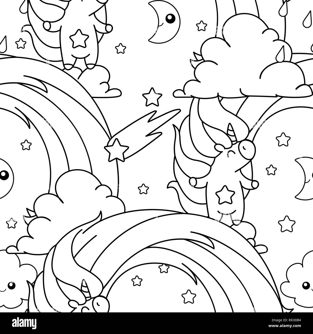 vector rainbow unicorn pattern coloring book page Stock Vector Image ...