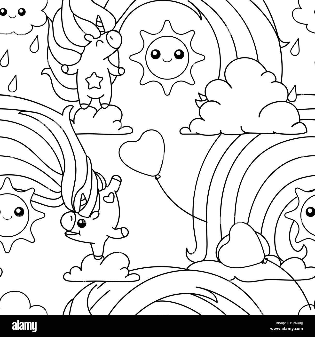 vector rainbow unicorn pattern coloring book page Stock Vector Image ...