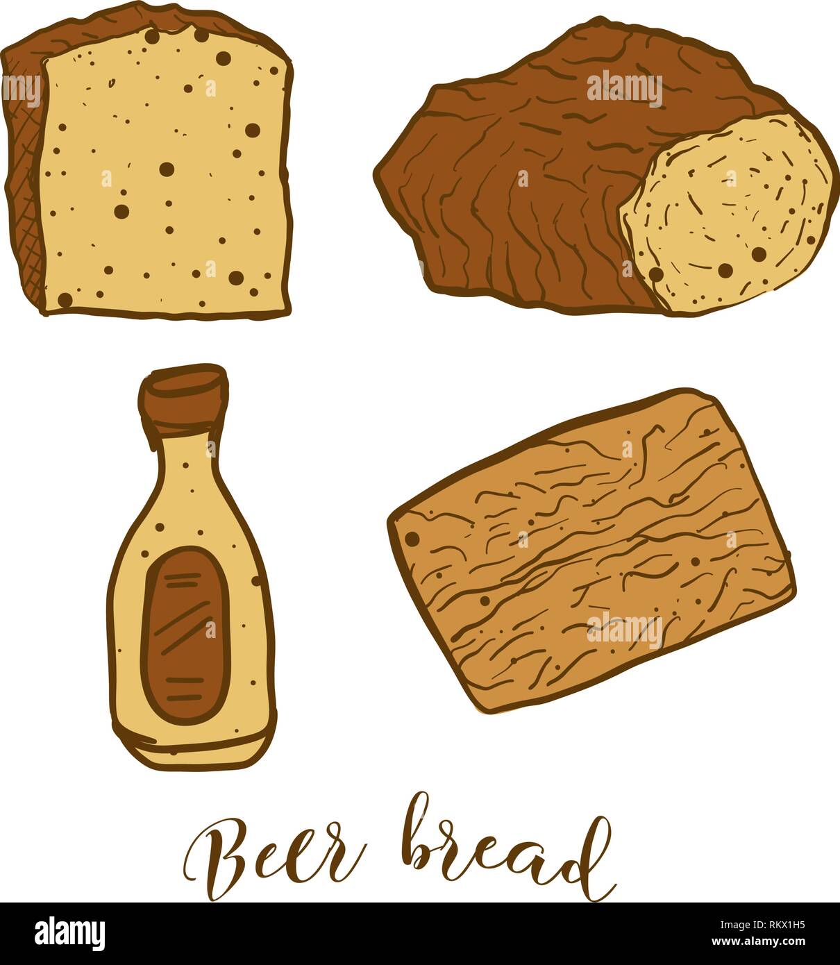 Colored sketches of Beer bread bread. Vector drawing of yeast bread ...