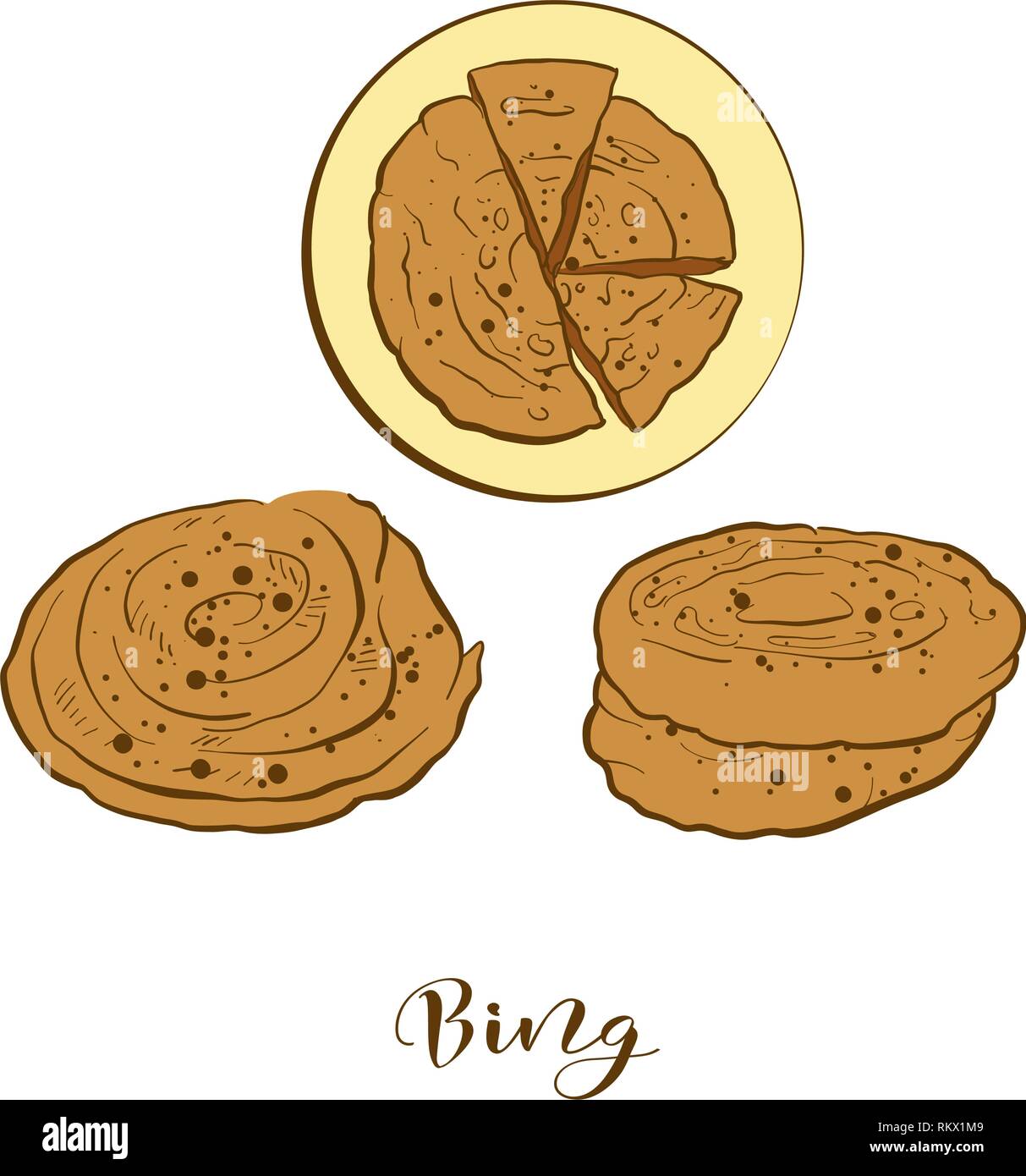 Colored sketches of Bing bread. Vector drawing of Flatbread food ...