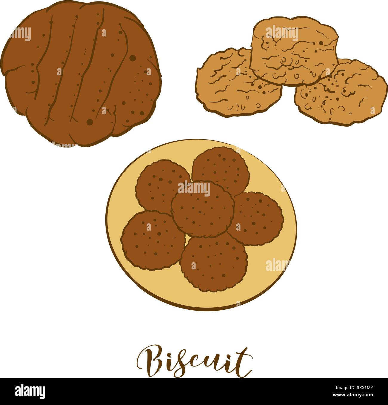 Colored sketches of Biscuit bread. Vector drawing of Yeast bread food ...