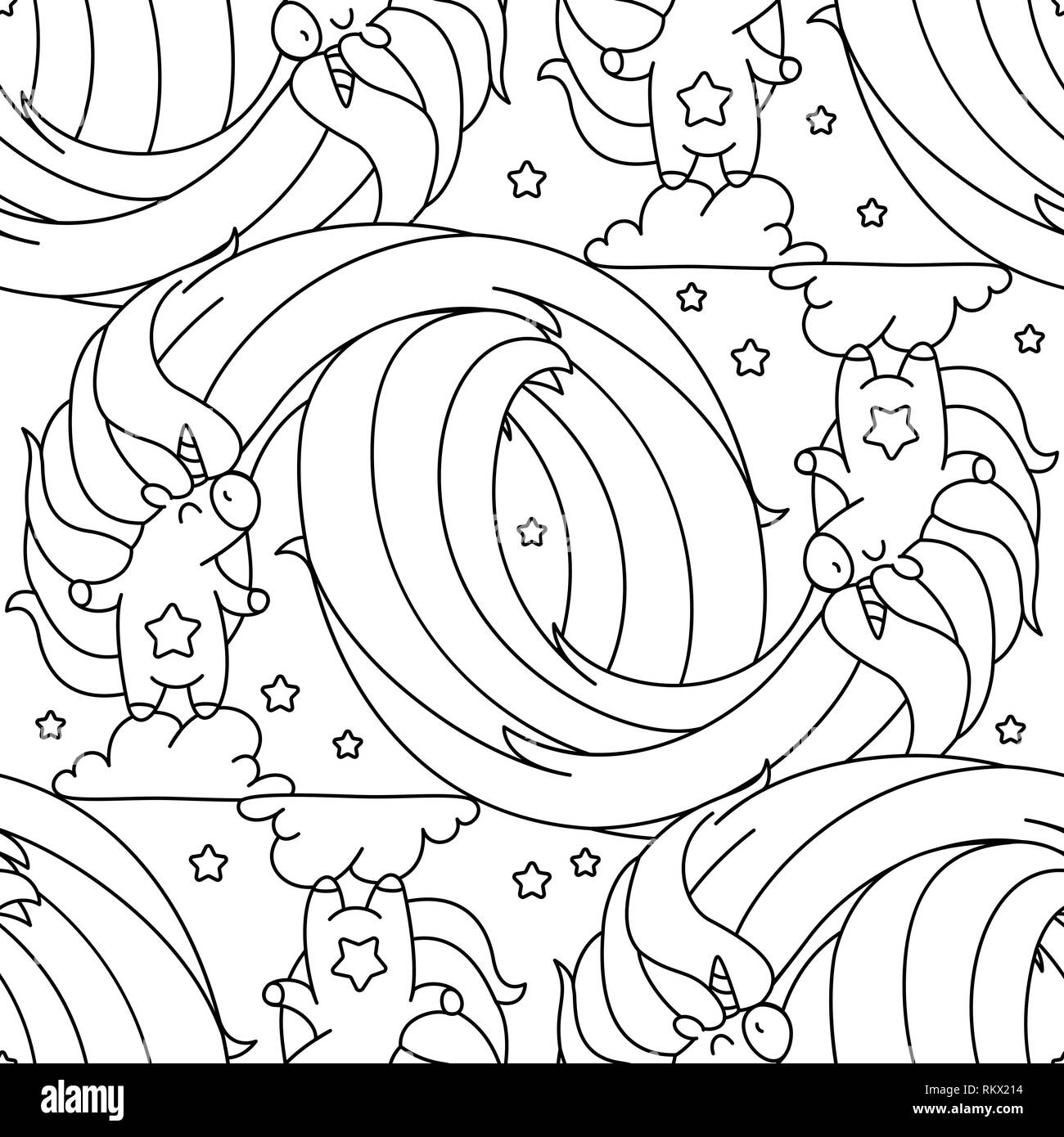 vector rainbow unicorn pattern coloring book page Stock Vector Image ...