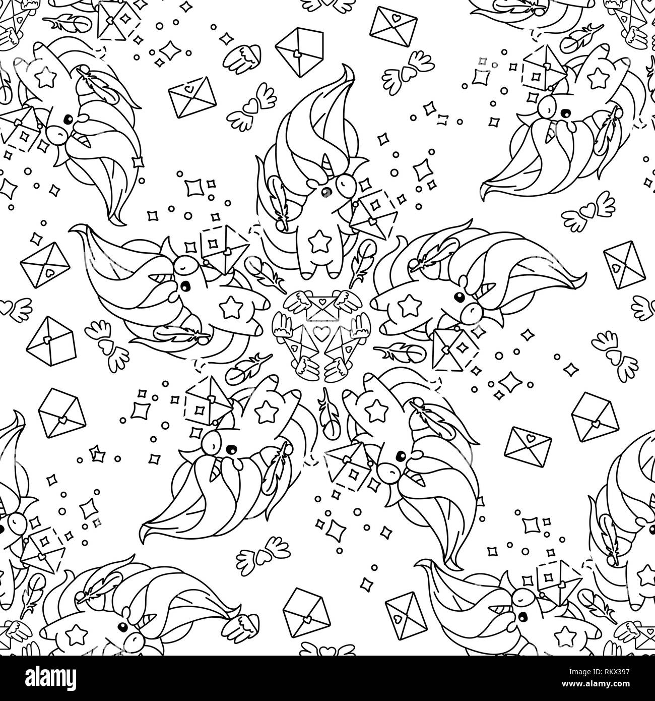 vector rainbow unicorn pattern coloring book page Stock Vector Image ...