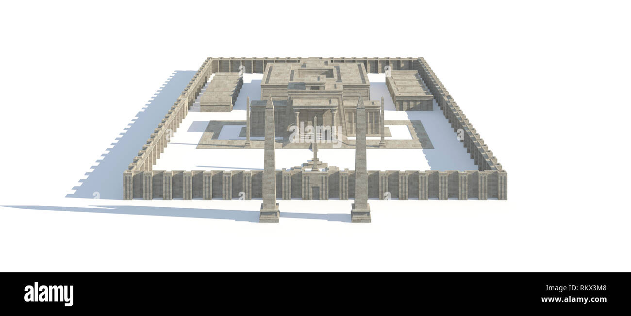 3D Illustration Egyptian buildings and statues isolated on white ...