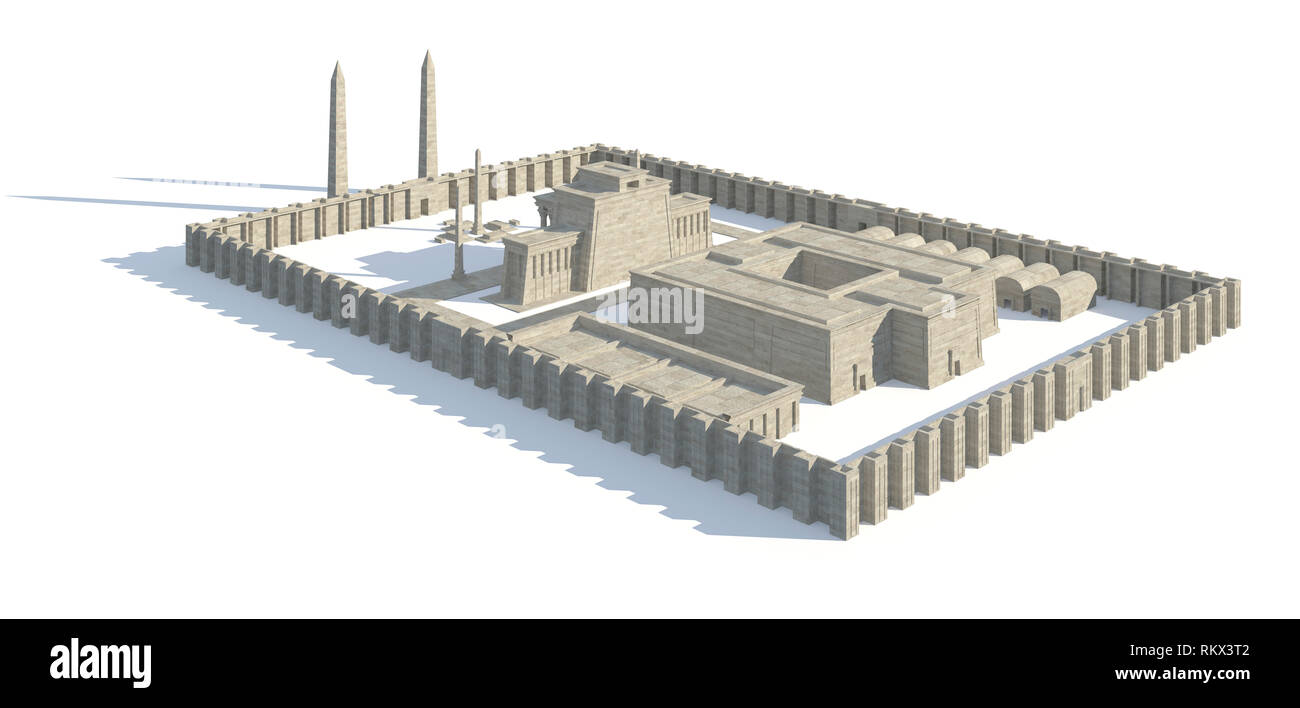 3D Illustration Egyptian buildings and statues isolated on white ...