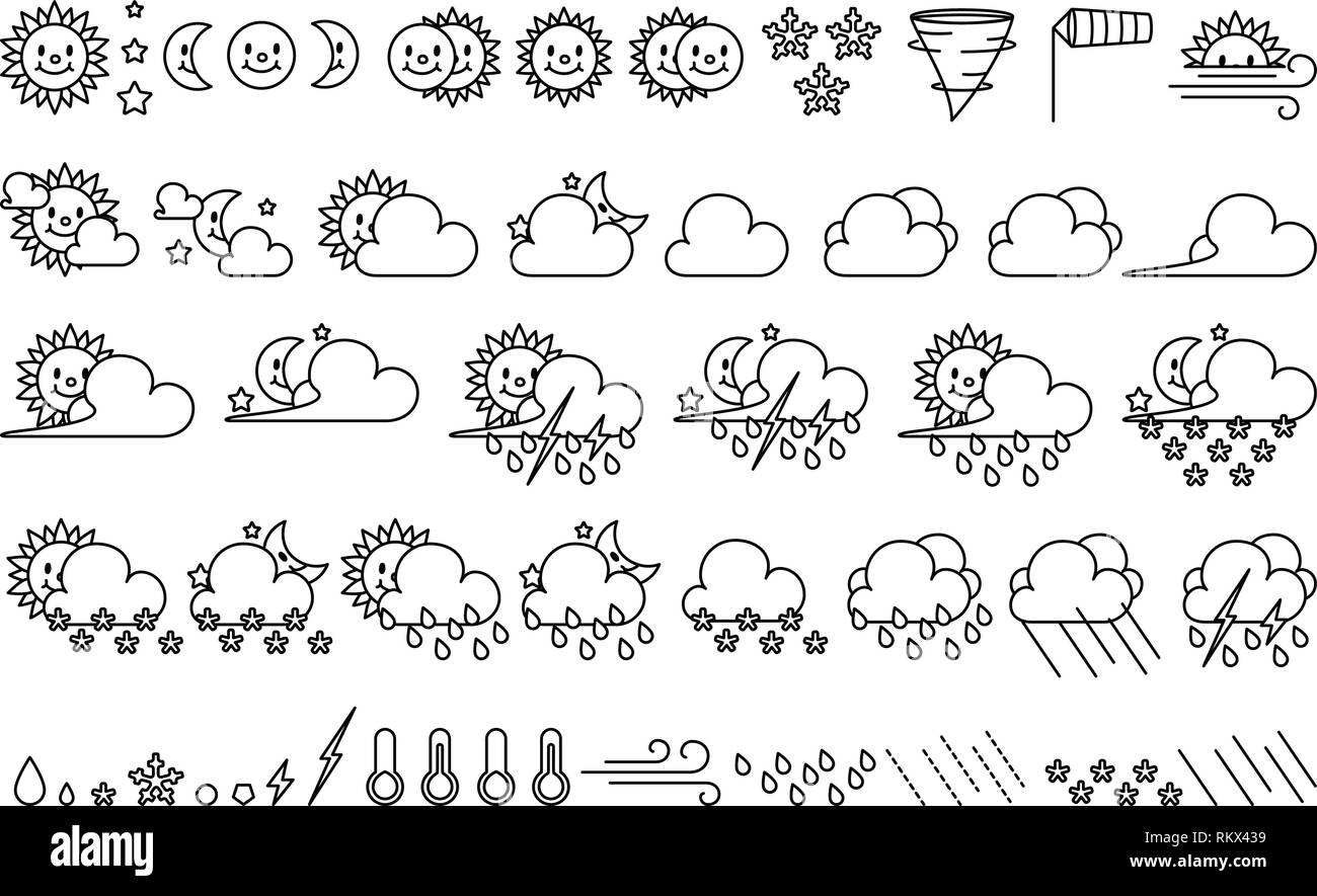 vector cute weather icons. Meteo climate set Stock Vector Image & Art ...