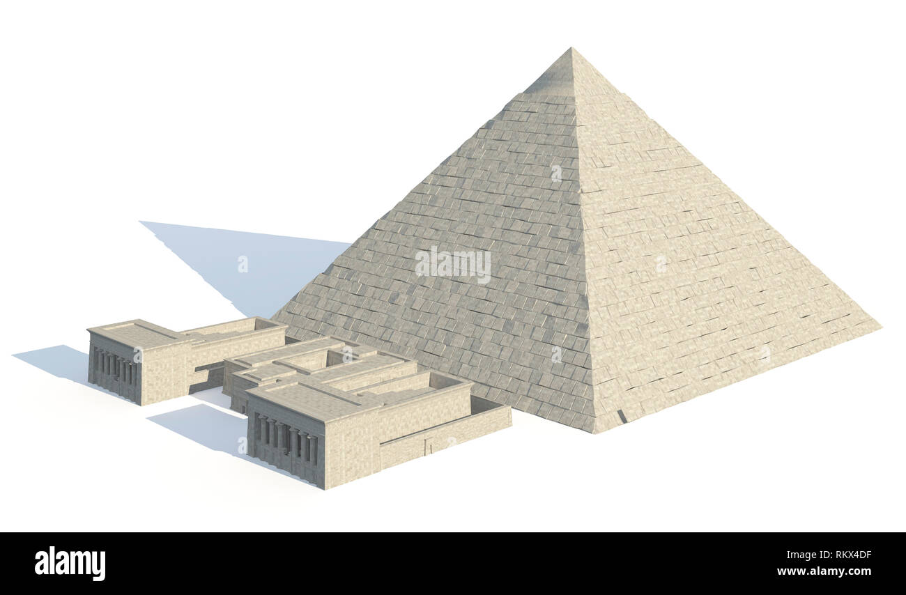 3D Illustration Egyptian buildings and statues isolated on white ...