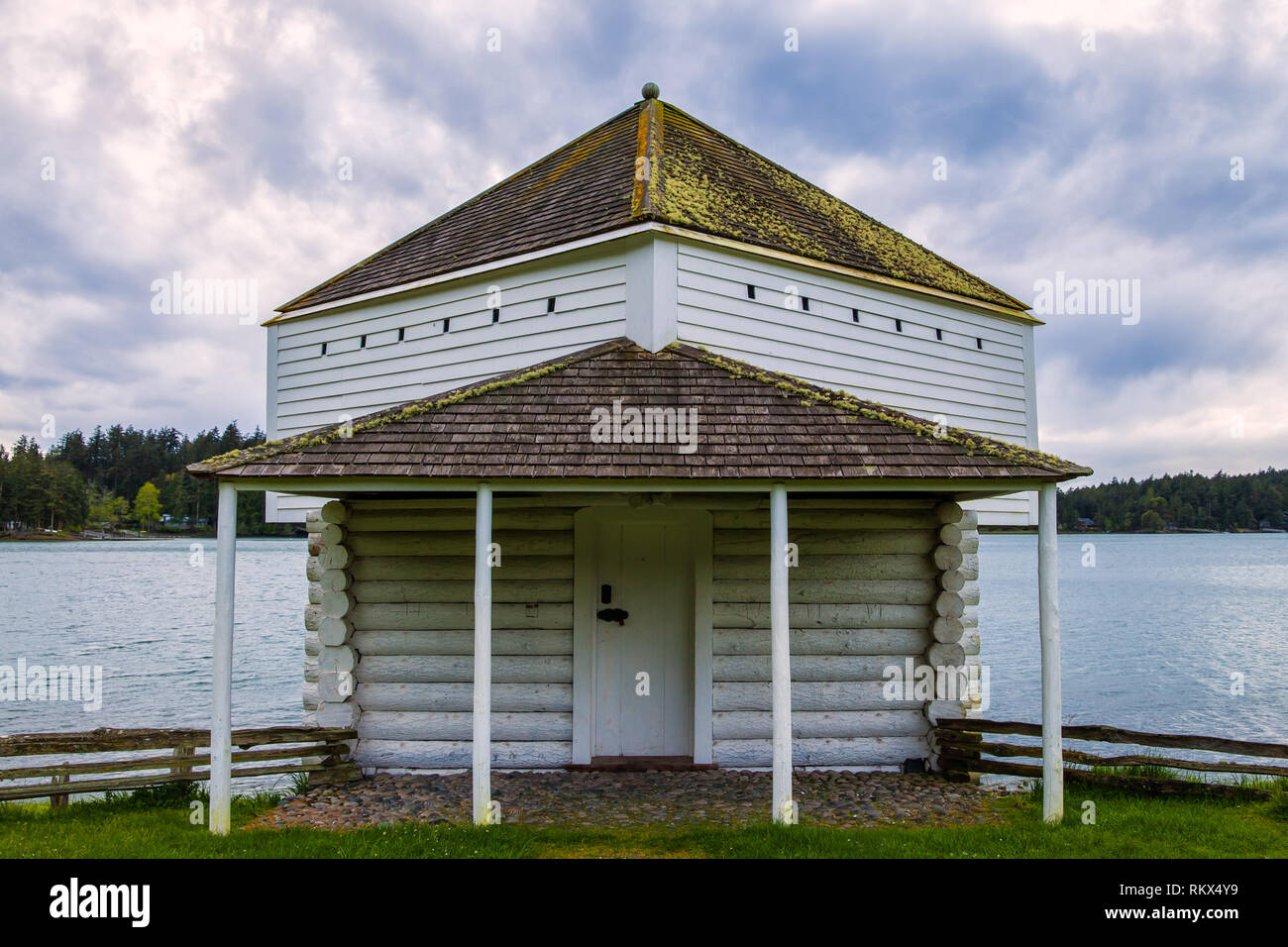 Guard tower at the historic English Camp on San Juan Island, Washington ...