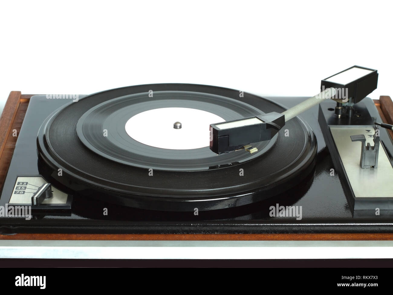 Old vintage three speed turntable in brown wooden case with rotation ...