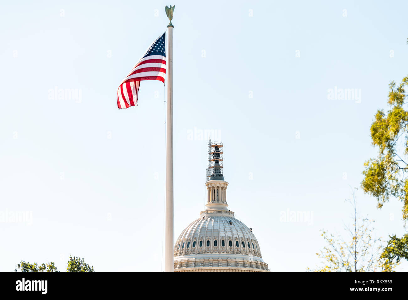 US Congress dome closeup with background of sky in Washington DC, USA ...