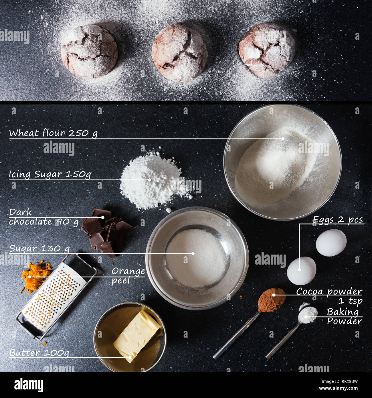 Food collage consisting of a ready dish and the ingredients from which ...