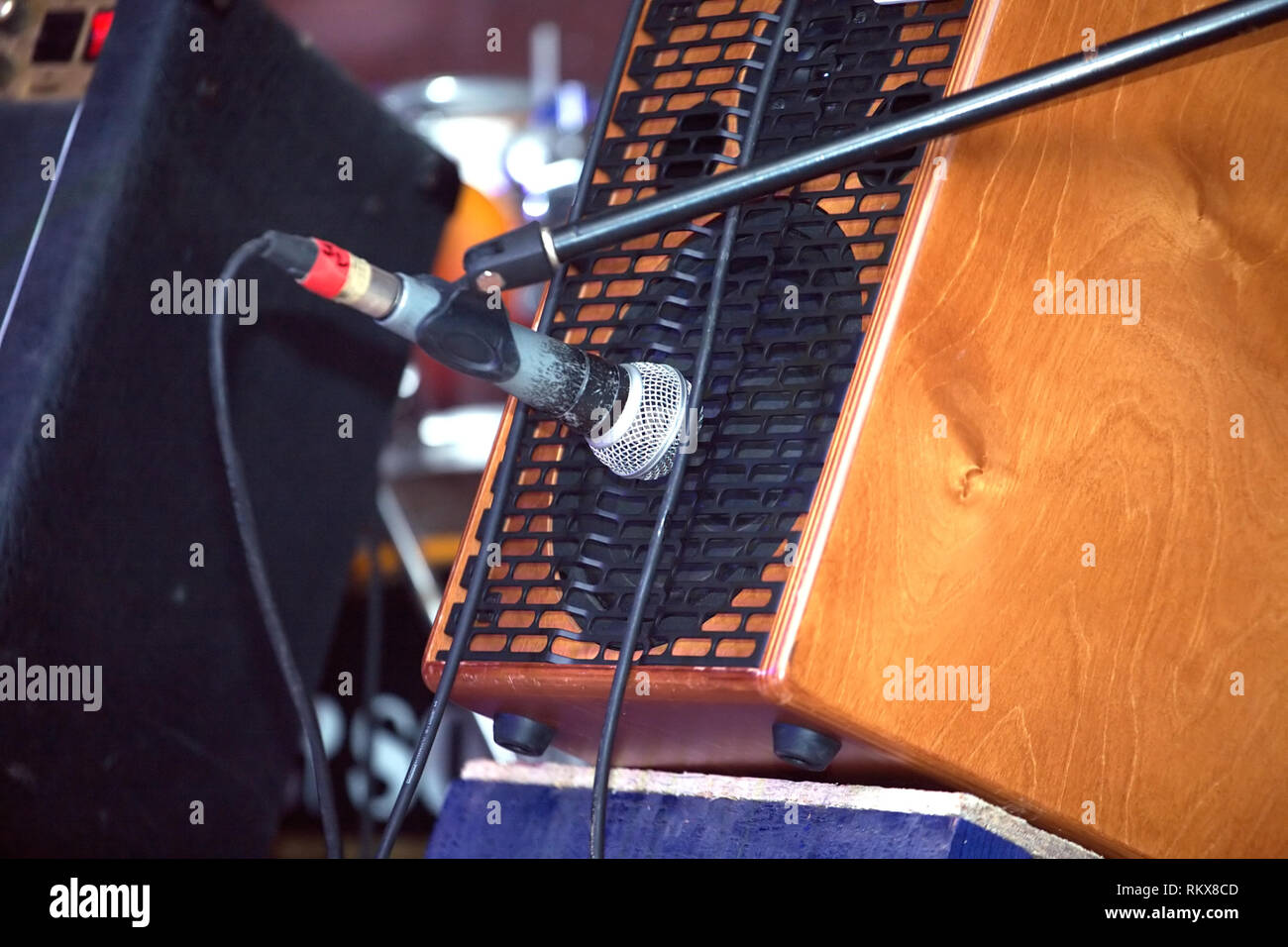 Sound amplifying equipment: microphone and mid size sound speaker ...