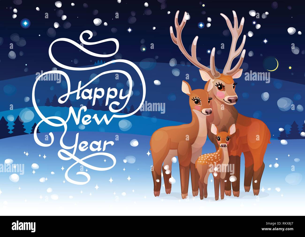 Deer family in snow winter Stock Vector Images - Alamy
