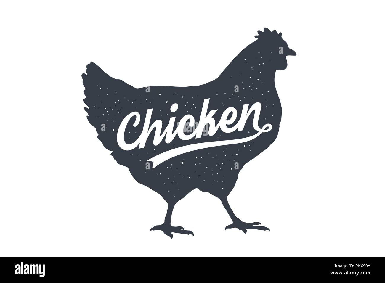 Chicken, hen, poultry. Lettering. Vintage lettering, retro print Stock ...
