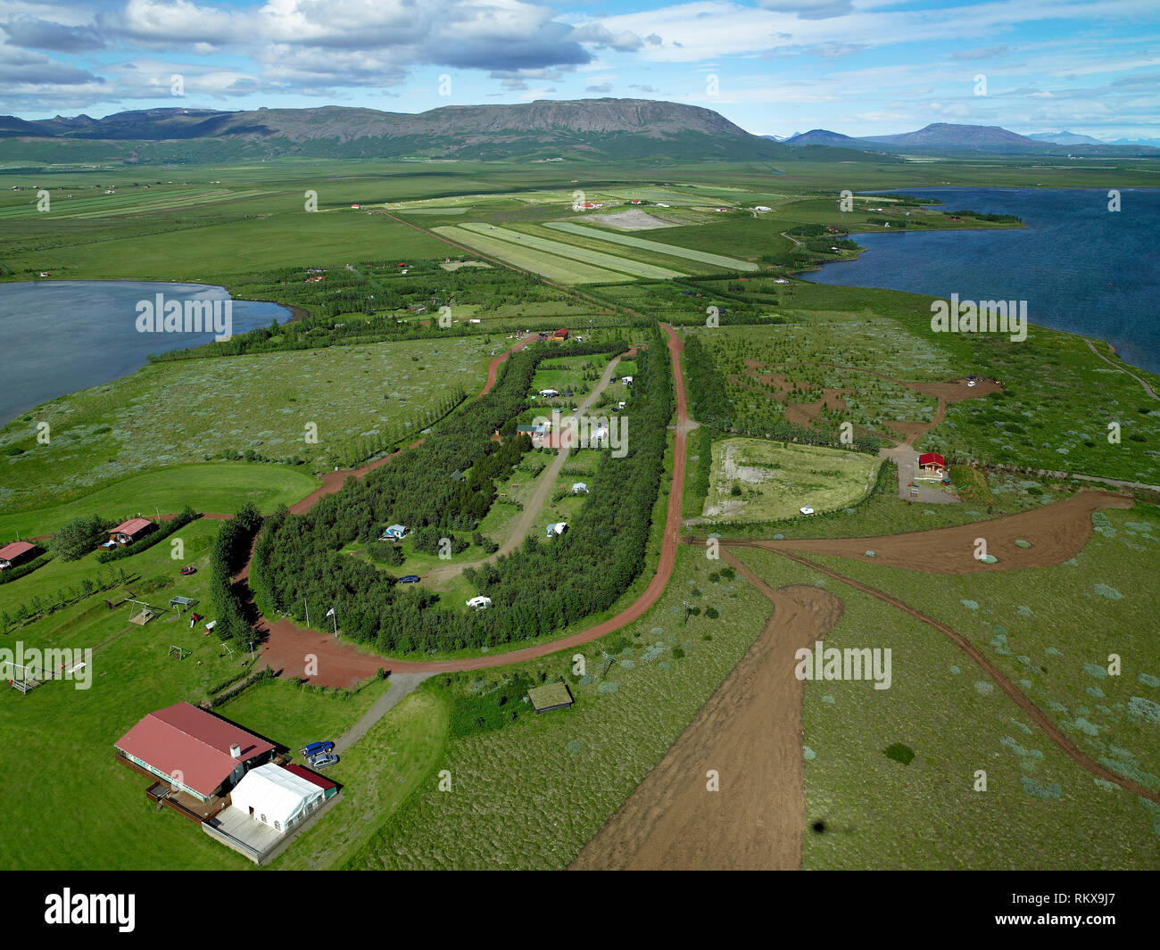 Summer houses and Farmland, Lake Apavatn, Iceland Stock Photo - Alamy