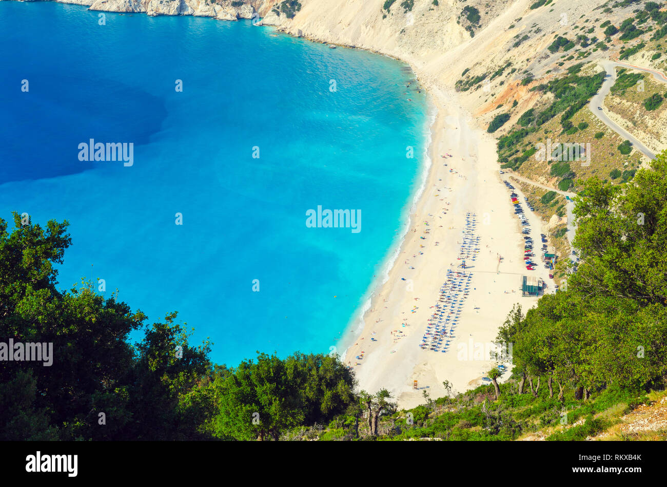 Myrtos beach, Kefalonia island, Greece. Beautiful view of Myrtos bay ...