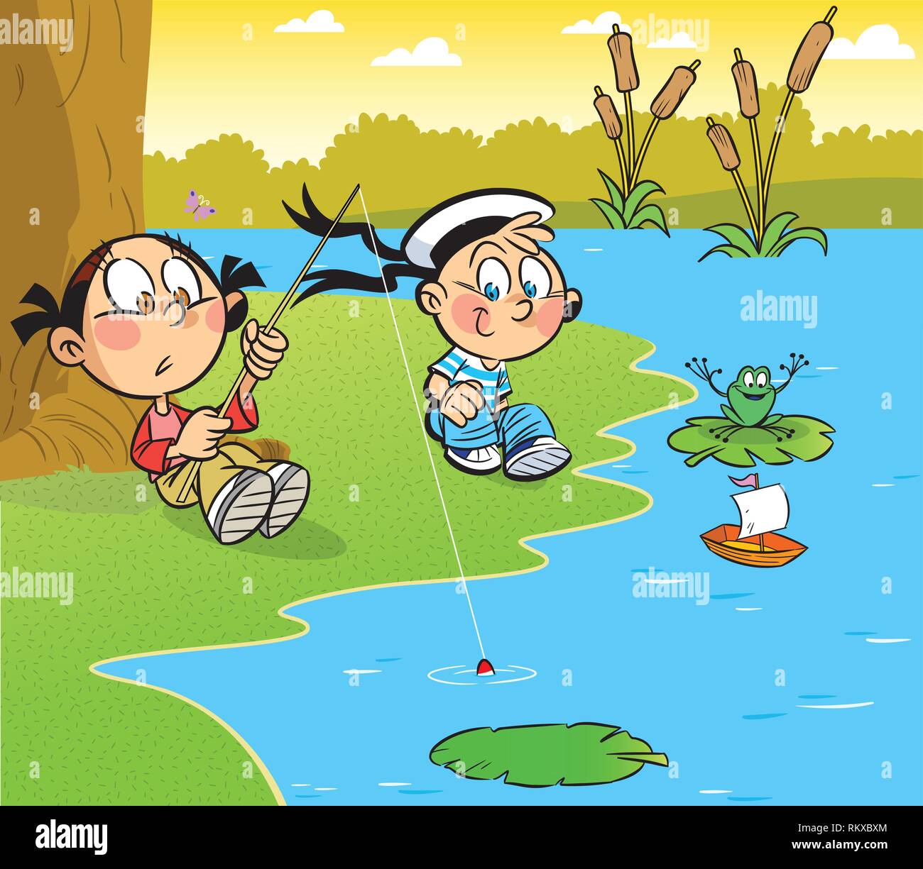 Sitting on lake bank Stock Vector Images - Alamy