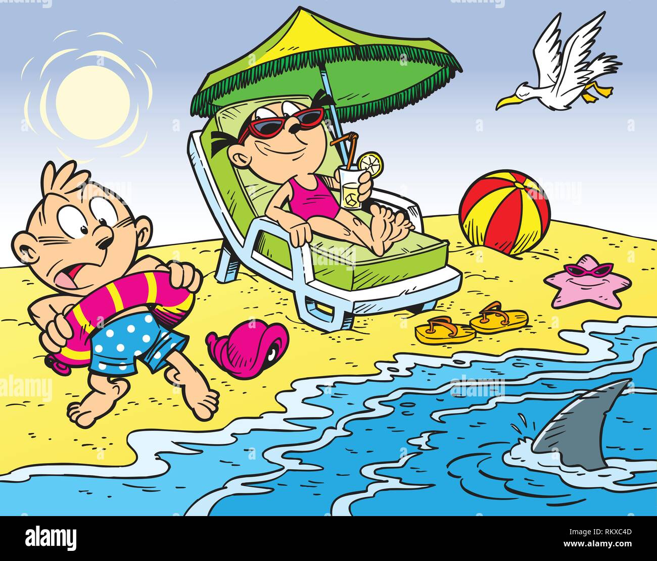 Cute girl on the beach Stock Vector Images - Alamy
