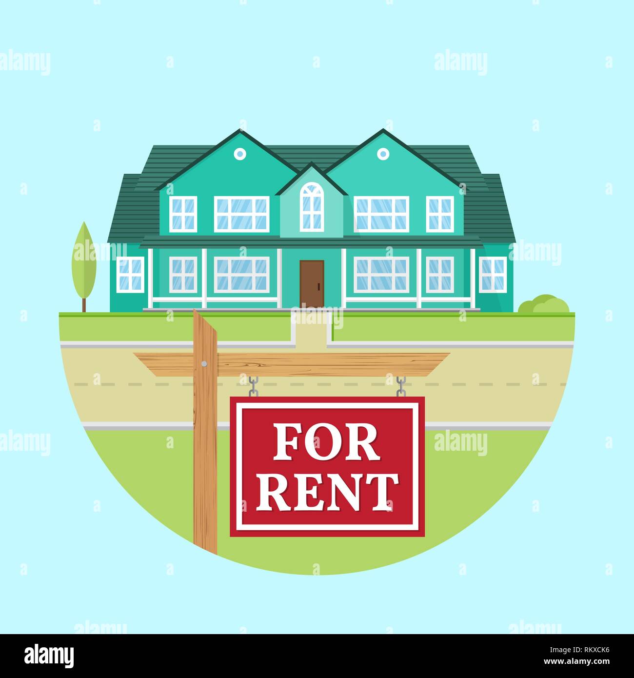 House for rent. Vector flat icon suburban american house. For web ...