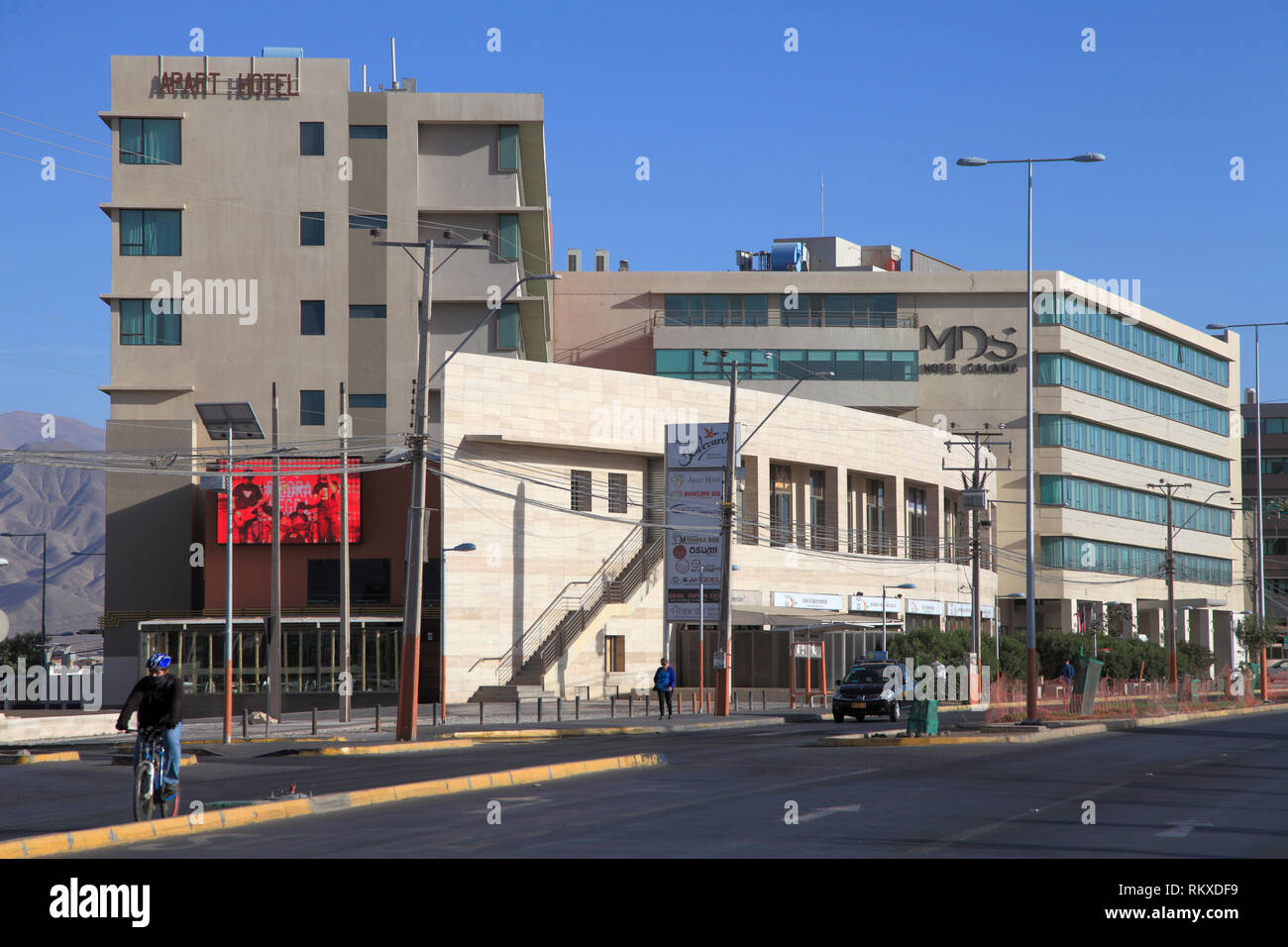 Chile, Antofagasta Region, Calama, Avenida Balmaceda, street scene ...