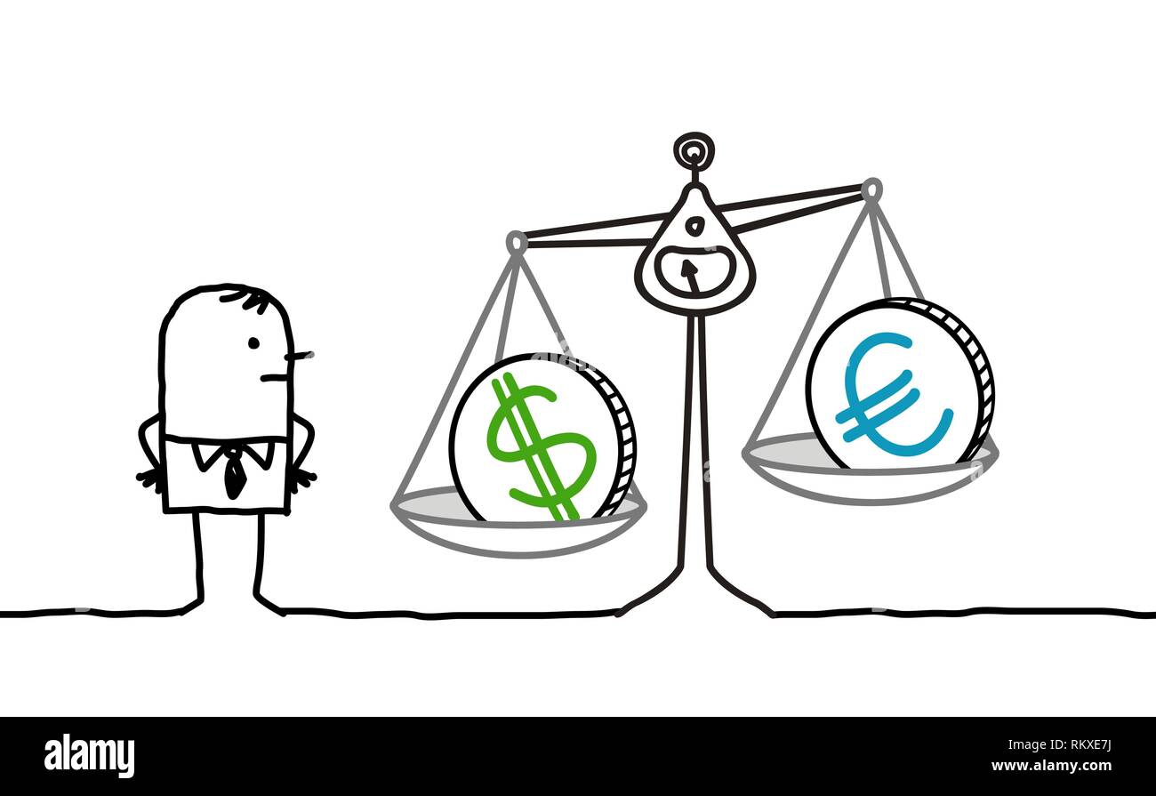 Cartoon man and currencies in balance Stock Vector Image & Art - Alamy