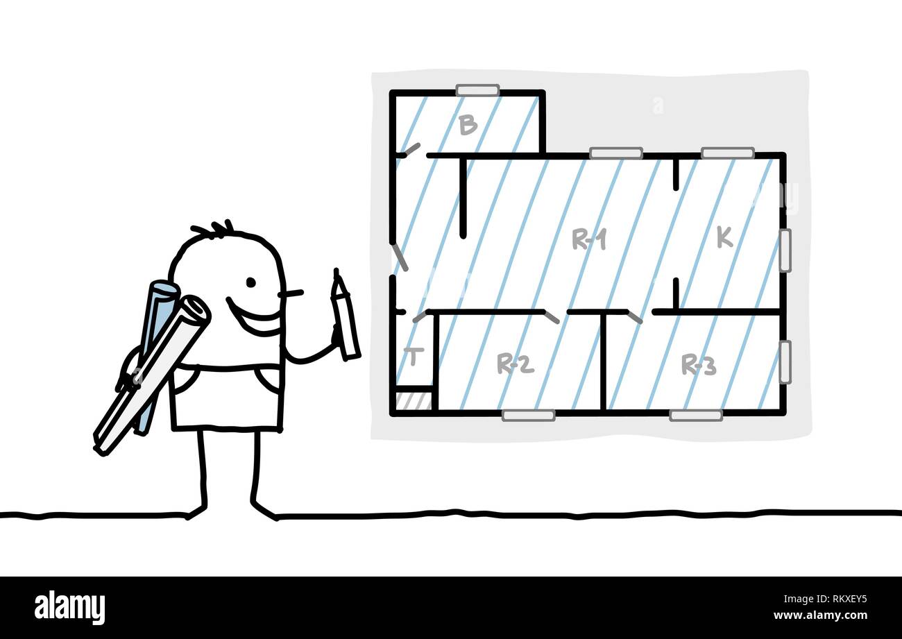 Cartoon architect drawing appartment plan Stock Vector Image & Art - Alamy