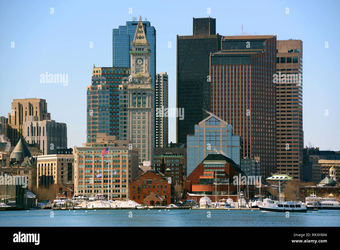 Boston Skyline and Custom House from East Boston, Massachusetts, USA ...