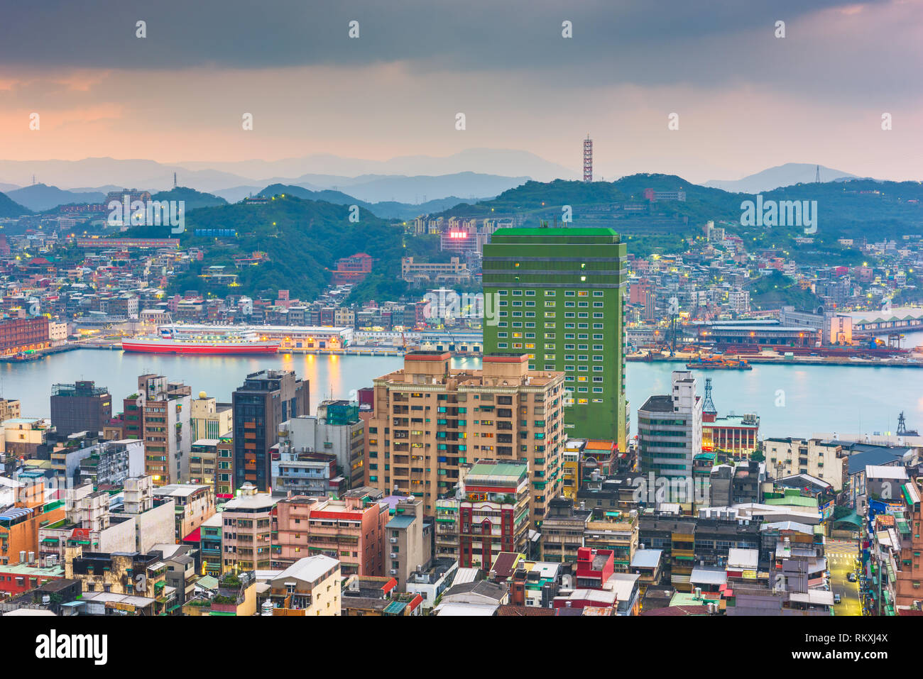 Keelung, Taiwan cityscape over the bay at dusk Stock Photo - Alamy