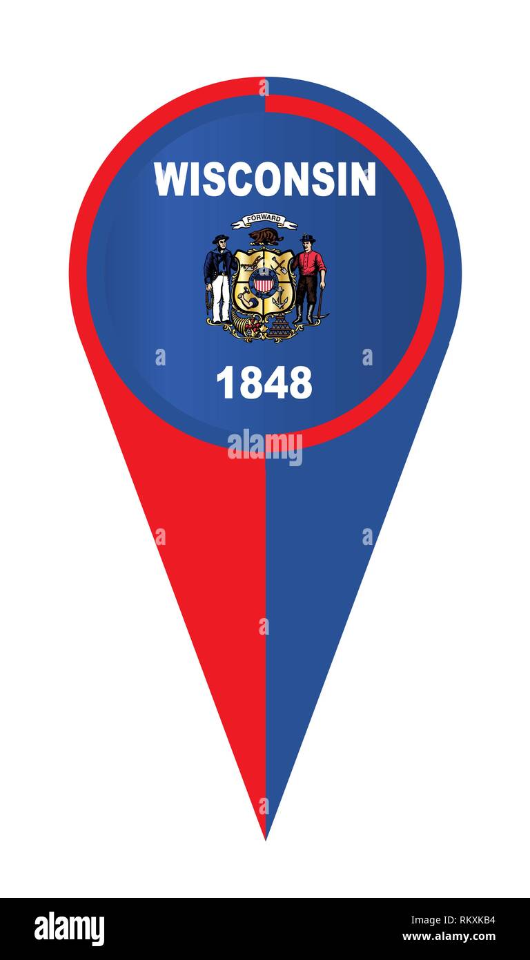Wisconsin state map pointer pin icon location flag marker Stock Vector ...